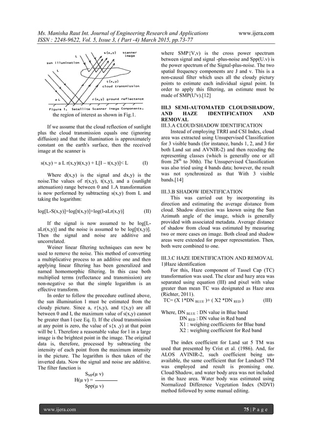 Review on Various Algorithm for Cloud Detection and Removal for Images | PDF