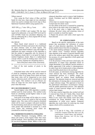 Review on Various Algorithm for Cloud Detection and Removal for Images ...