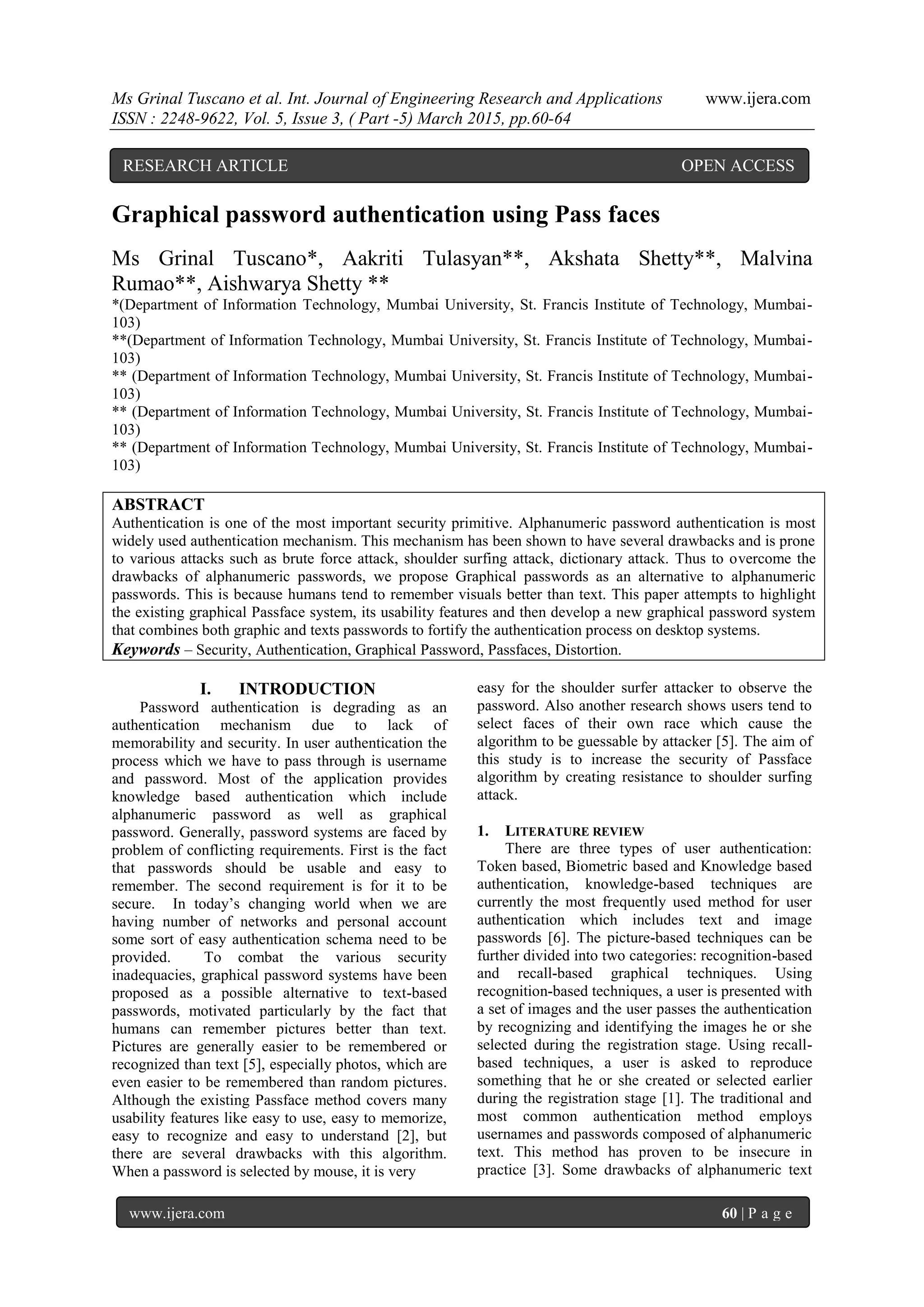 Graphical password authentication using Pass faces | PDF