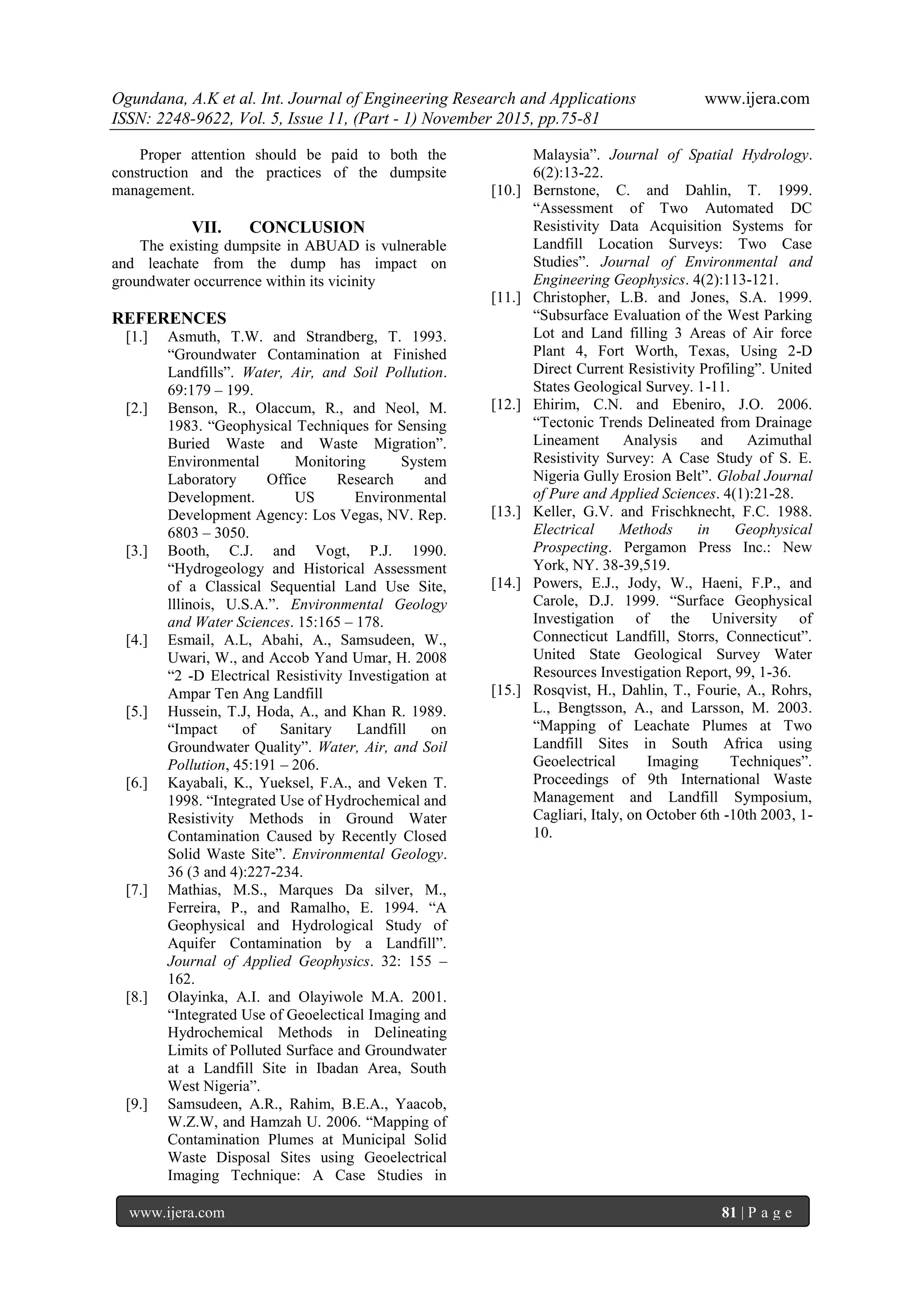 Geo Environmental Investigation of Abuad Dumpsite, Southwestern Nigeria ...