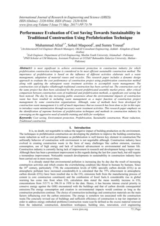 Performance Evaluation of Cost Saving Towards Sustainability in Traditional Construction Using ...