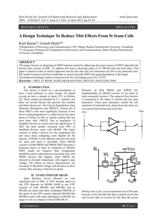 A Design Technique To Reduce Nbti Effects From 5t Sram Cells | PDF