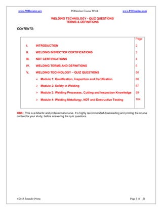 Welding technology quiz for practice and preparation for exams | PDF