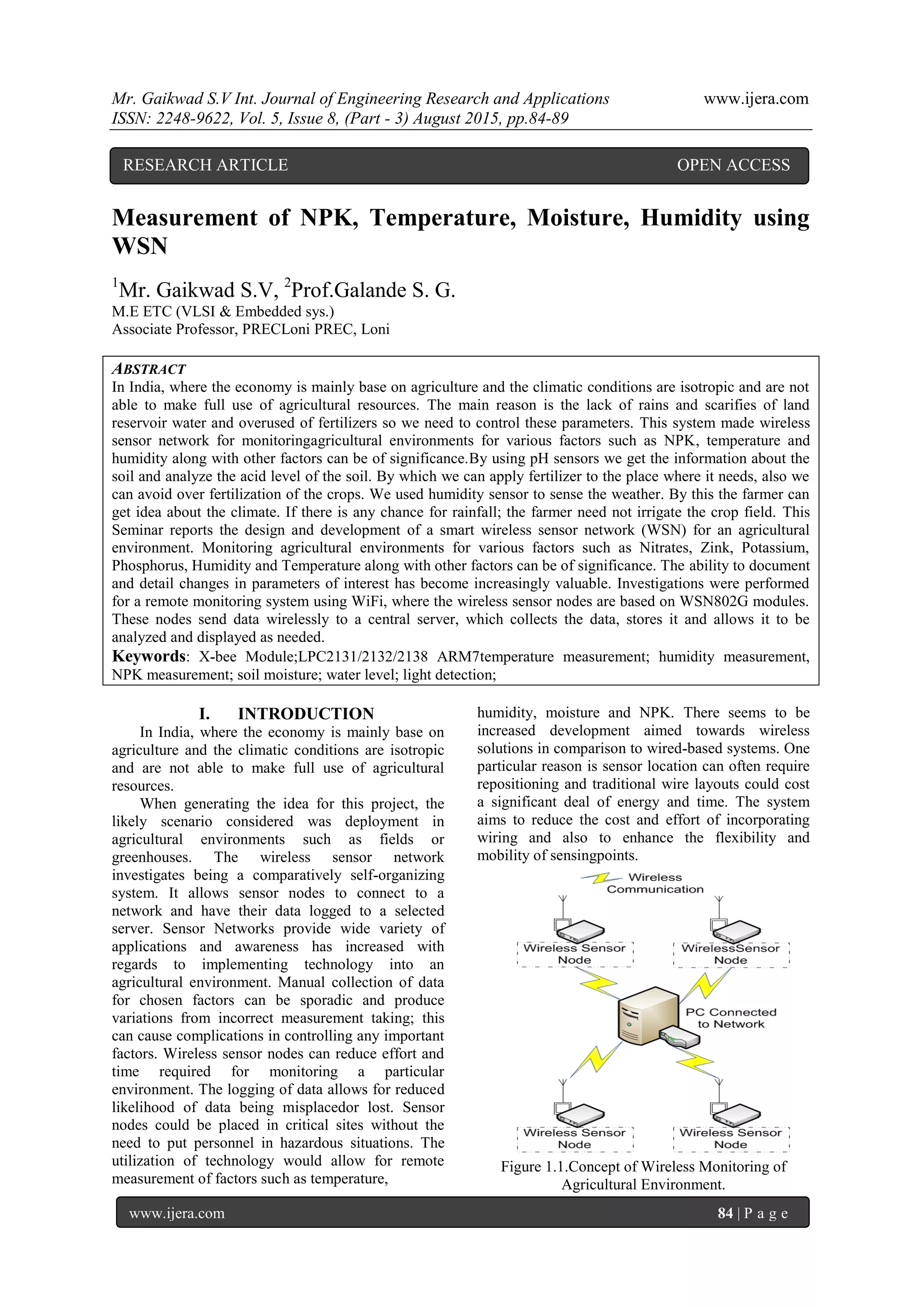Measurement of NPK, Temperature, Moisture, Humidity using WSN | PDF