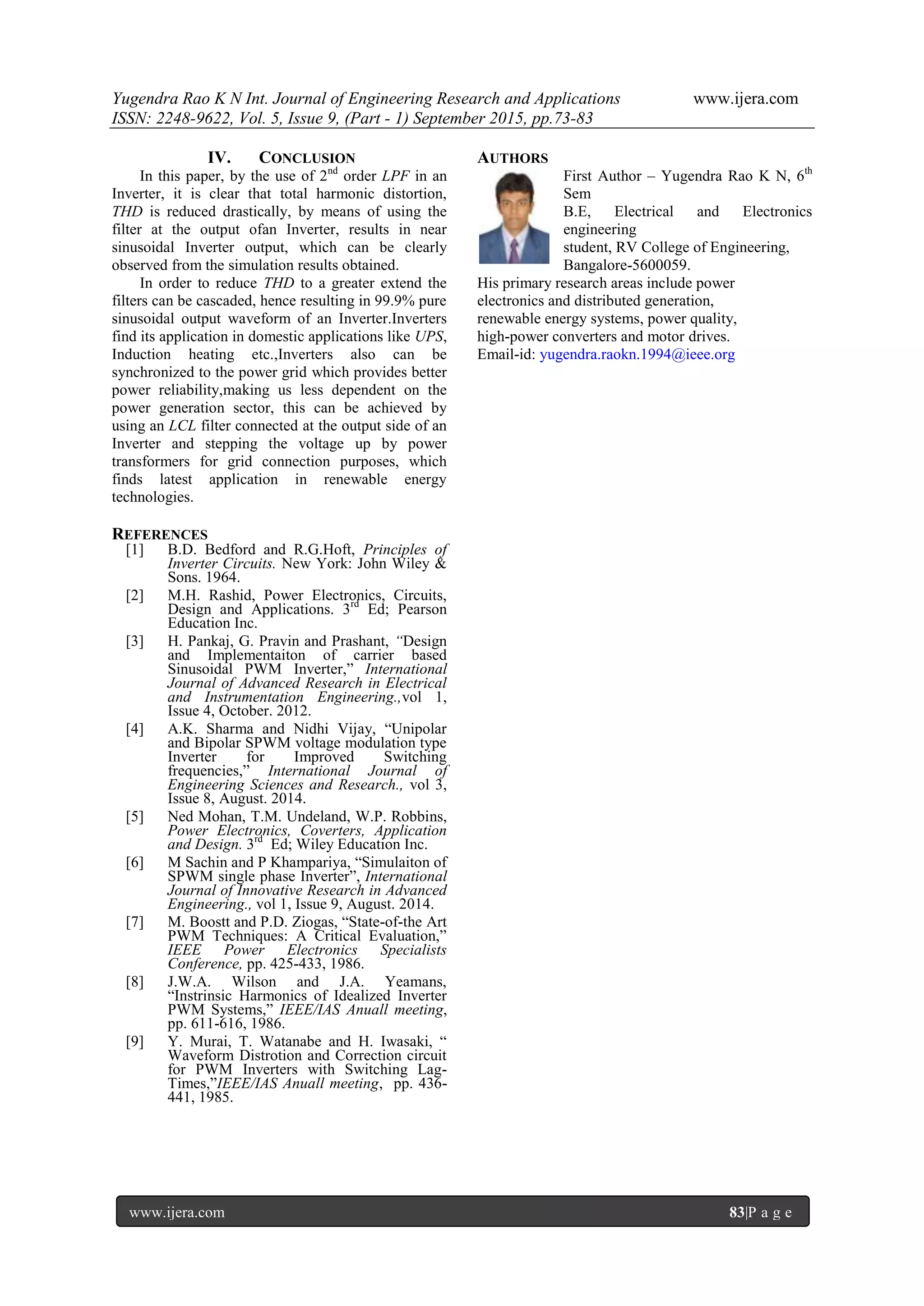 Design and Simulation of Low Pass Filter for Single phase full bridge ...