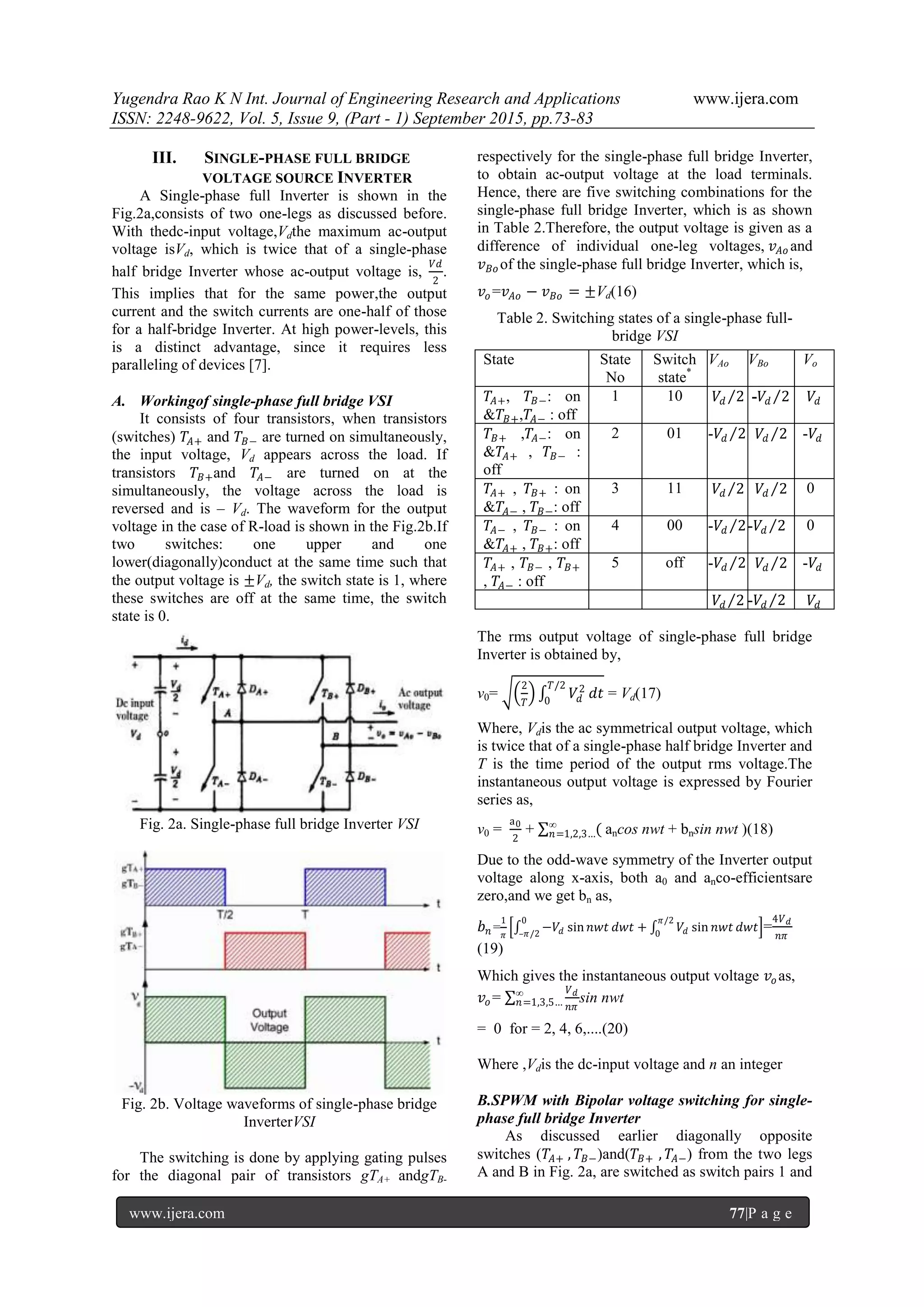 Design and Simulation of Low Pass Filter for Single phase full bridge Inverter employing SPWM ...