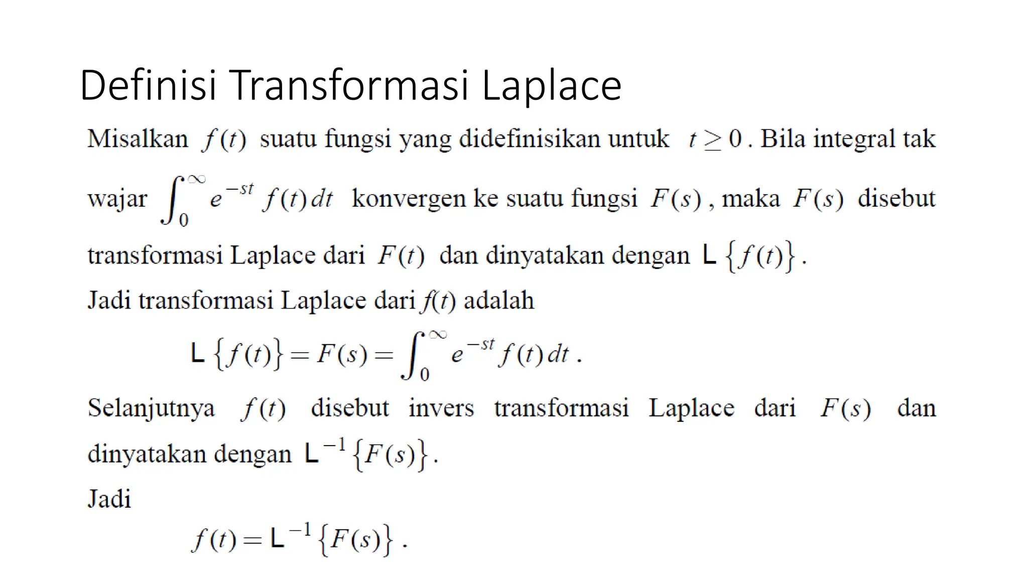 Transformasi Laplace pertemuaan pertama 1 | PPT
