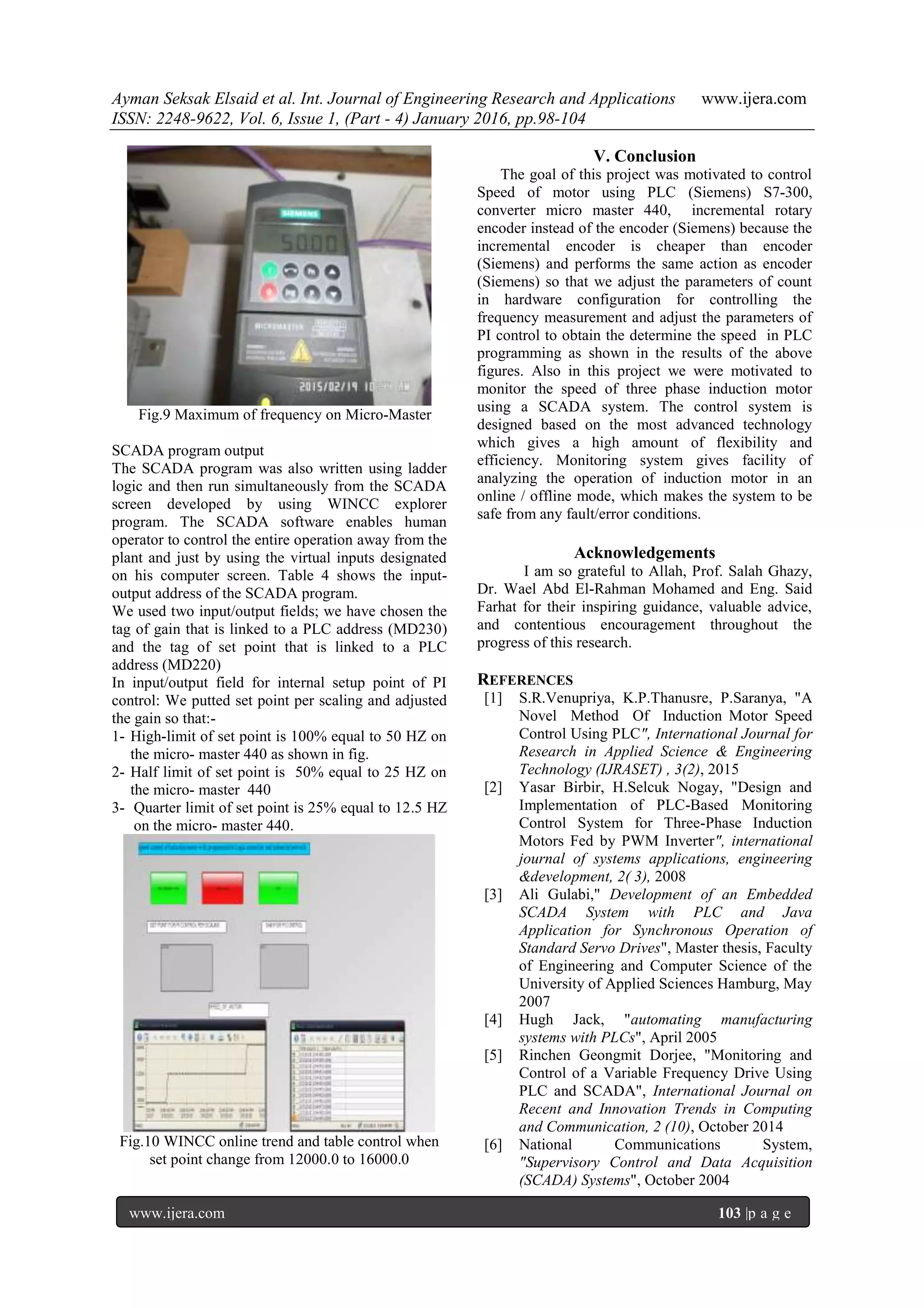 Speed Control Of Induction Motor Using Plc And Scada System Pdf