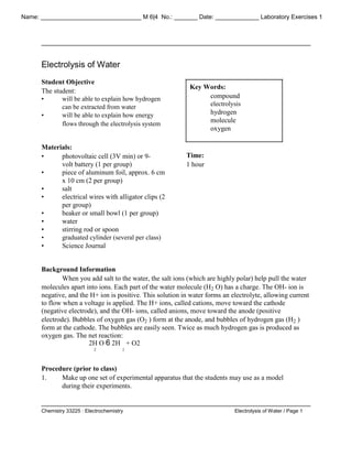 M 6 lab 1 electrolysis | PDF