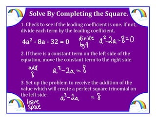 M8 acc lesson 3 3b solve quadratic equations completing the square ss | PDF