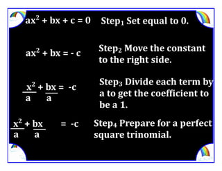 M8 acc lesson 3 9 solve by quadratic formula | PPT | Free Download