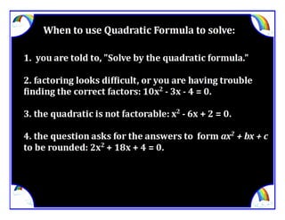 M8 acc lesson 3 9 solve by quadratic formula | PPT