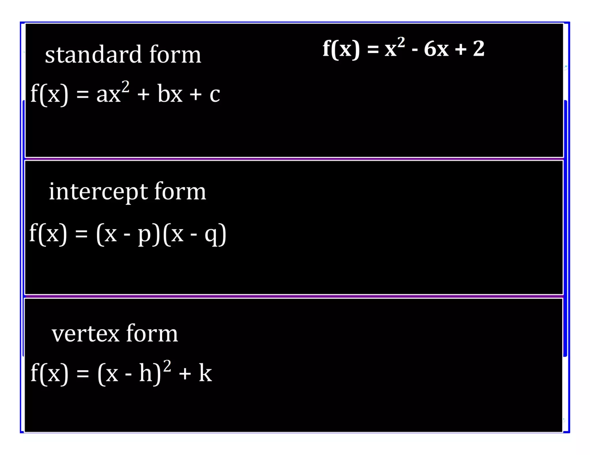 M8 adv lesson 3 11 quadratic forms of equations | PPT