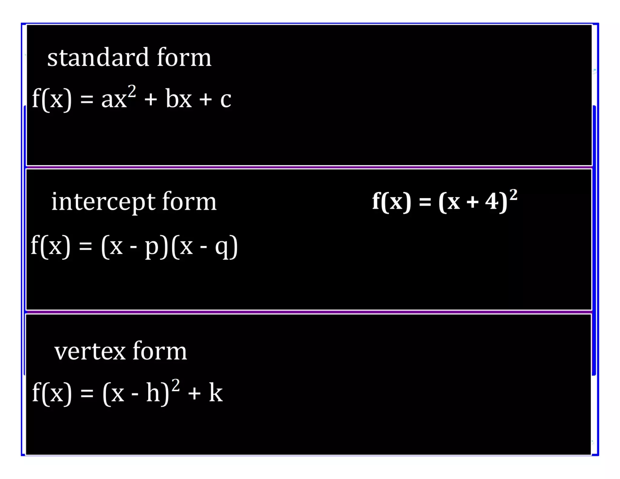 M8 adv lesson 3 11 quadratic forms of equations | PPT