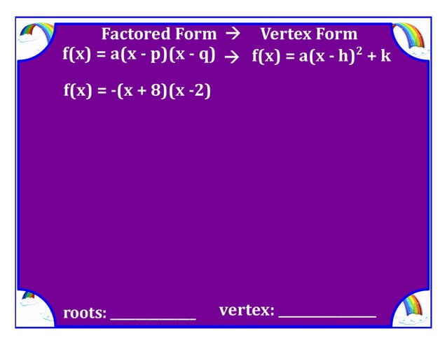 M8 adv lesson 3 11 quadratic forms of equations | PPT