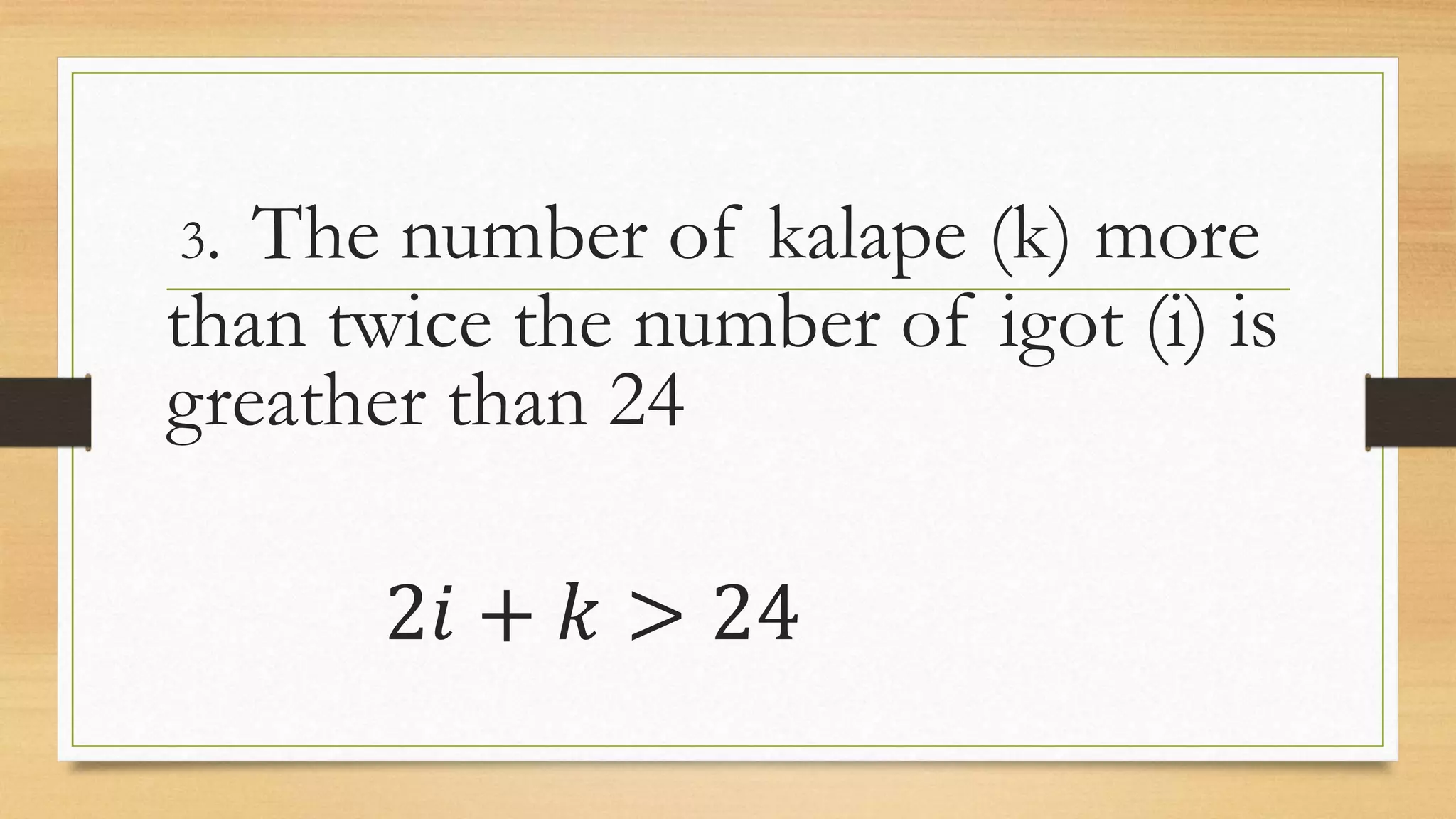 Solving problems involving linear inequalities in two variables | PPTX
