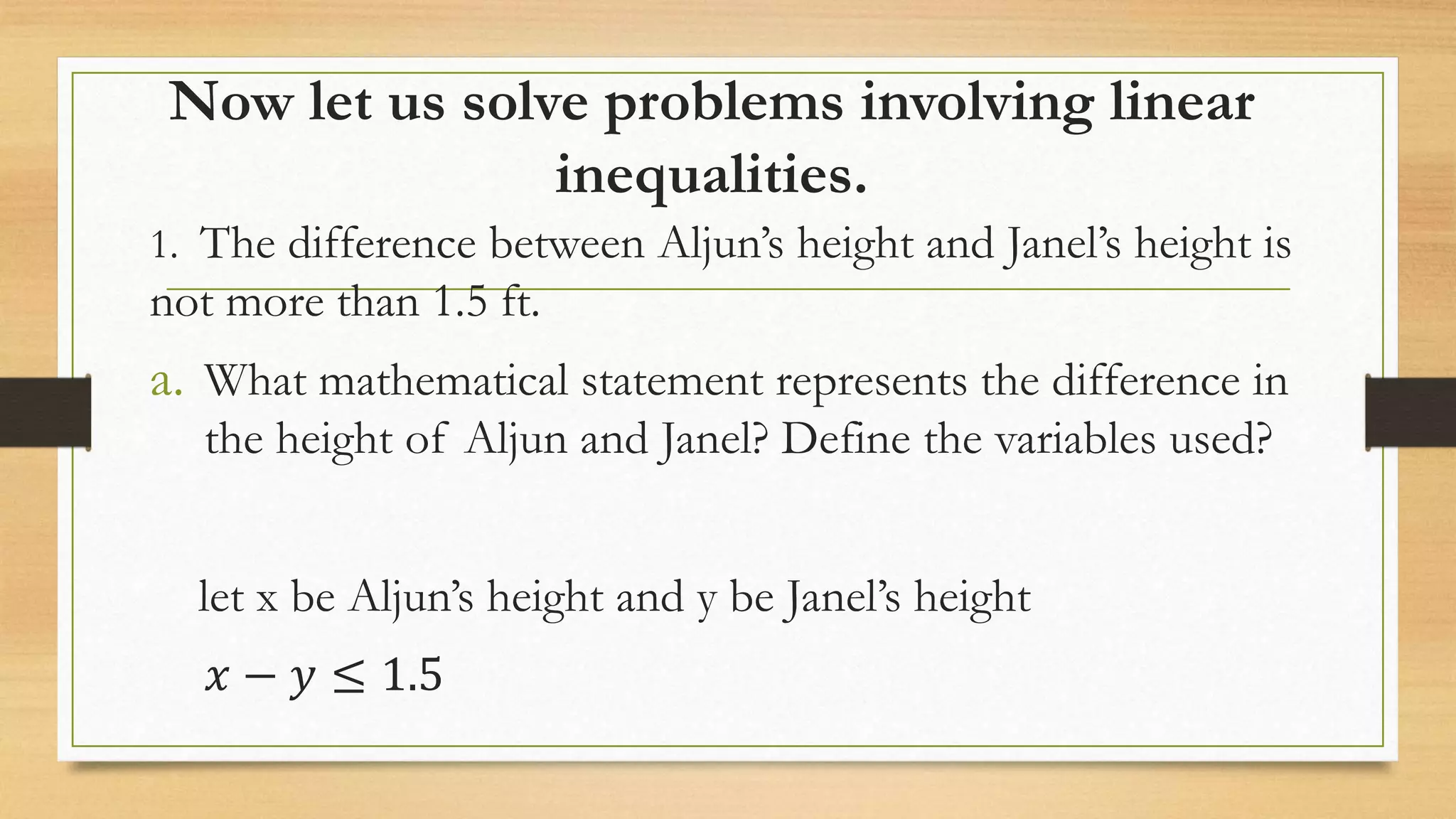 Solving problems involving linear inequalities in two variables | PPTX