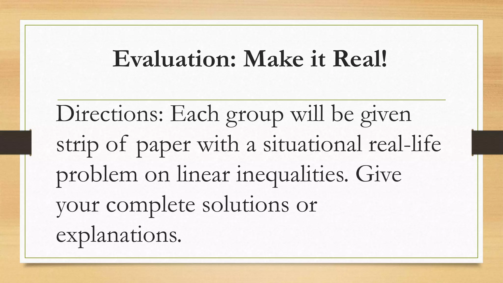 Solving problems involving linear inequalities in two variables | PPTX