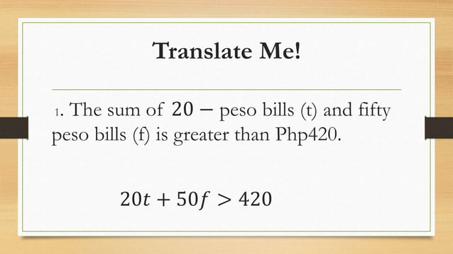 Solving problems involving linear inequalities in two variables | PPTX ...