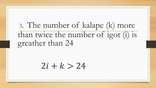 Solving problems involving linear inequalities in two variables | PPTX | Food & Drink