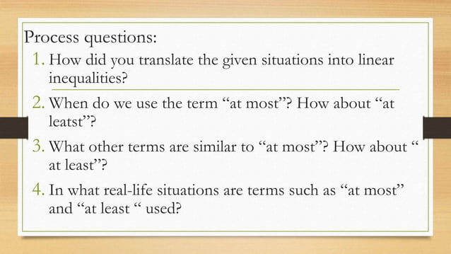 Solving problems involving linear inequalities in two variables | PPTX | Food & Drink