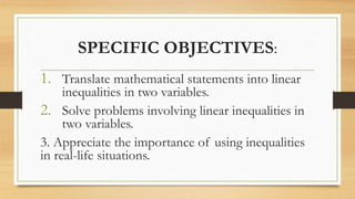 Solving problems involving linear inequalities in two variables | PPTX
