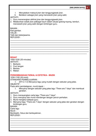 RPH PRASEKOLAH TEMA JIRAN SAYA | DOCX