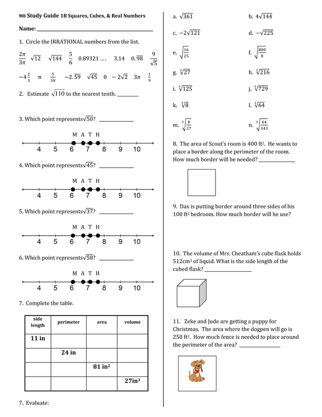M8 unit 1b study guide- BLANK | PDF