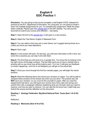 M9L2 EOC Practice Student Handout | PDF