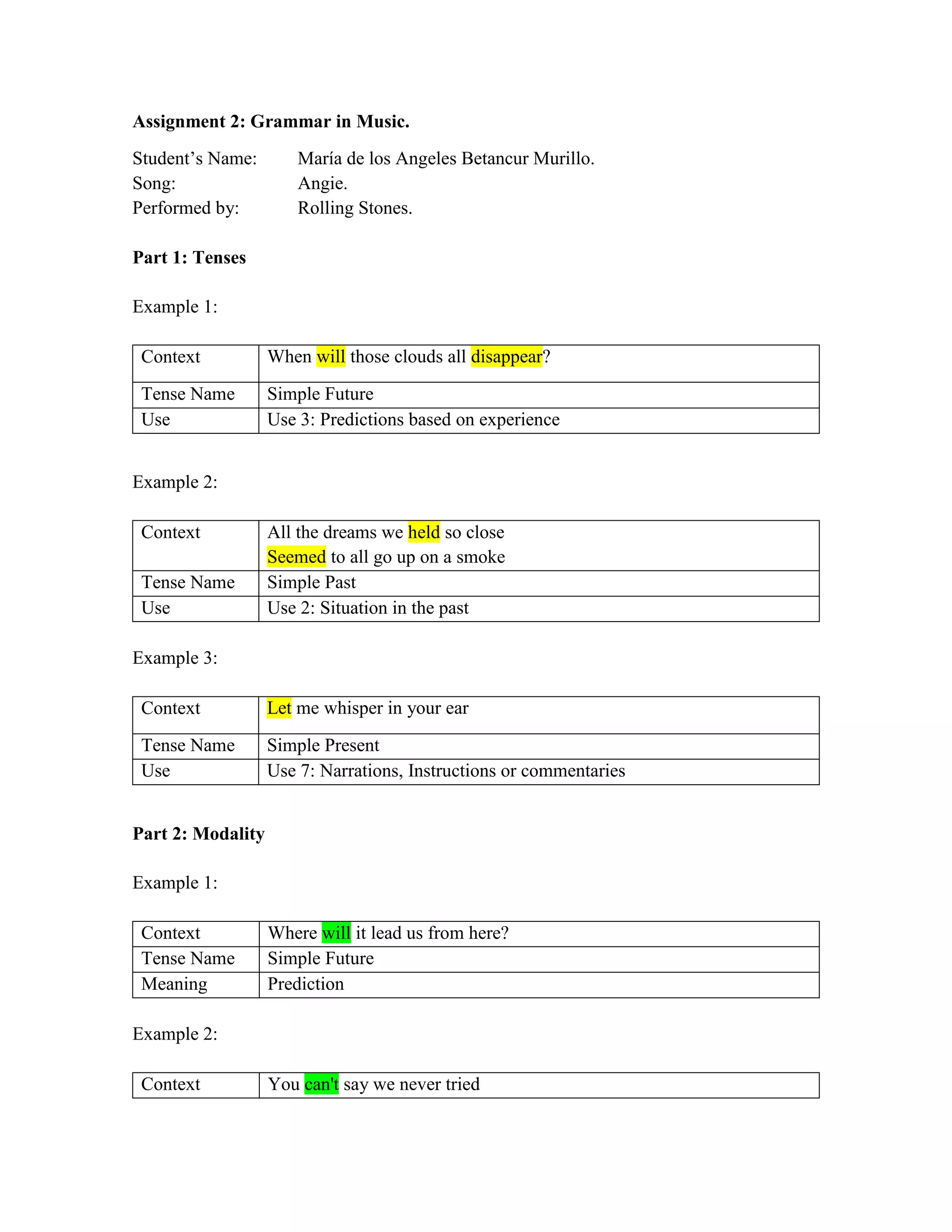 Assignment 2 Grammar in songs | PDF
