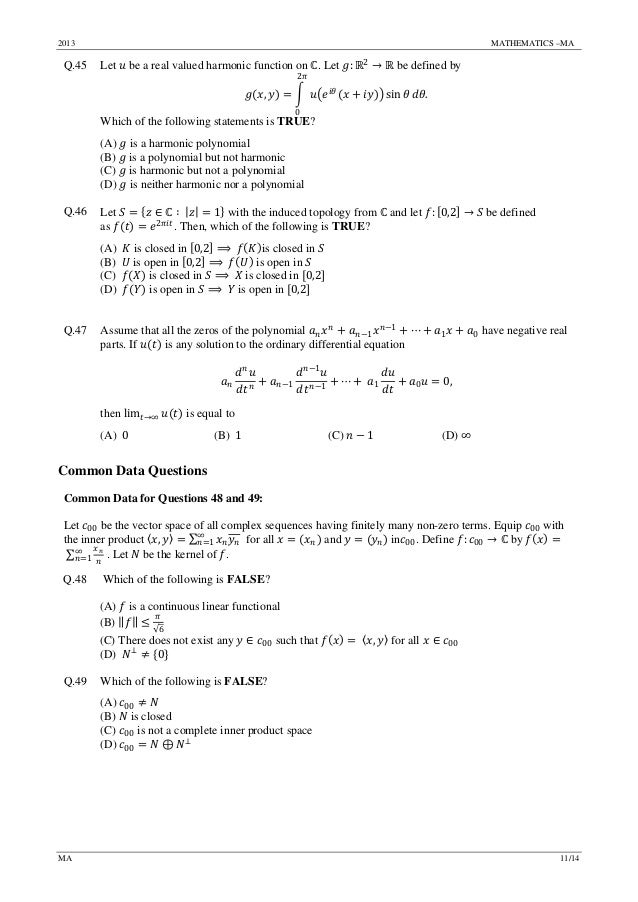 GATE Math 2013 Question Paper | Sourav Sir's Classes | PDF