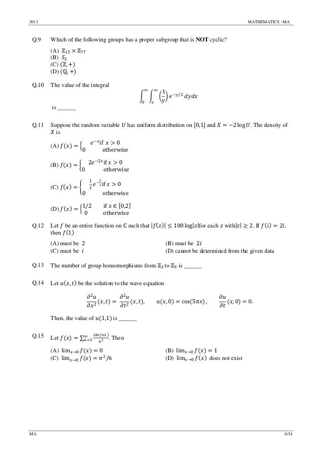 GATE Math 2013 Question Paper | Sourav Sir's Classes | PDF