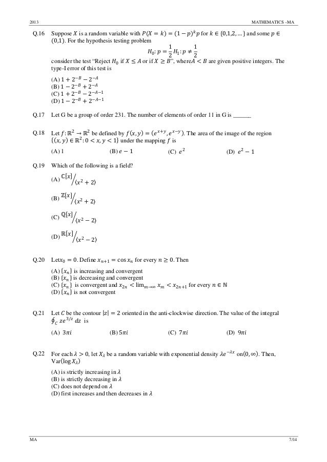 GATE Math 2013 Question Paper | Sourav Sir's Classes | PDF