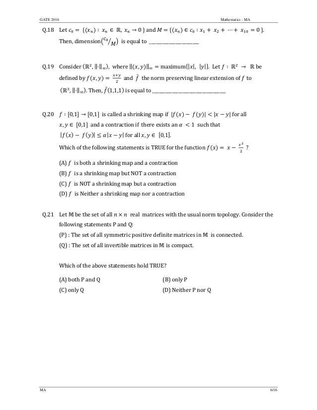 GATE Math 2016 Question Paper | Sourav Sir's Classes | PDF | Physics ...
