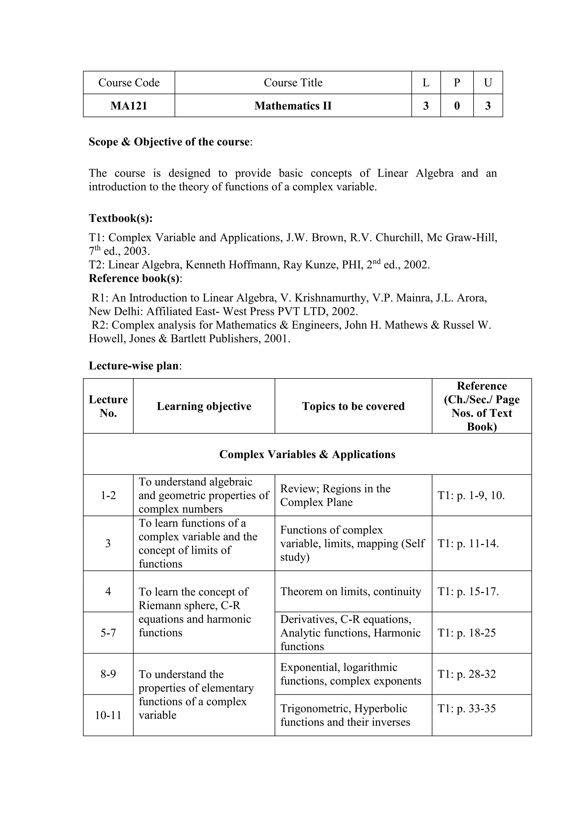Ma121 revised format for course handout | PDF