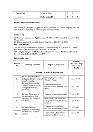 Ma121 revised format for course handout | PDF