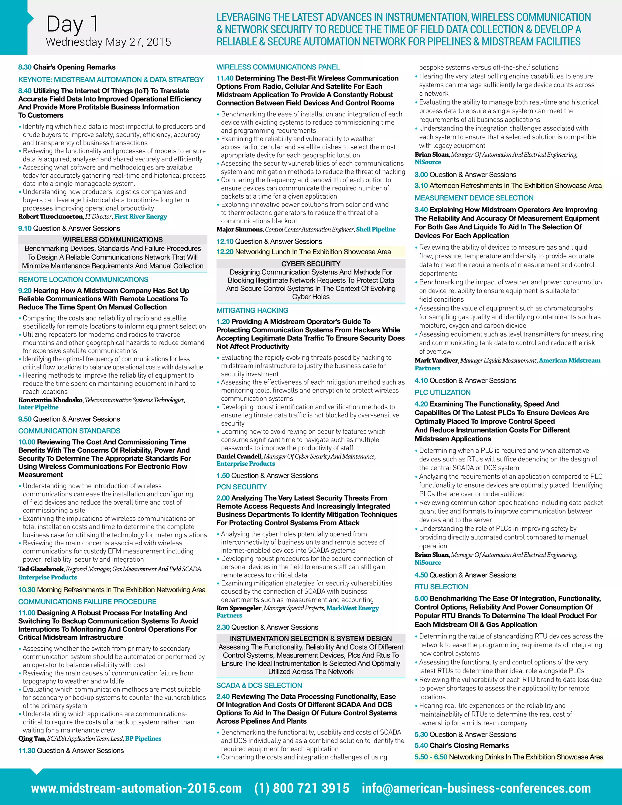 Midstream Automation, Instrumentation & Control Congress 2015 | PDF
