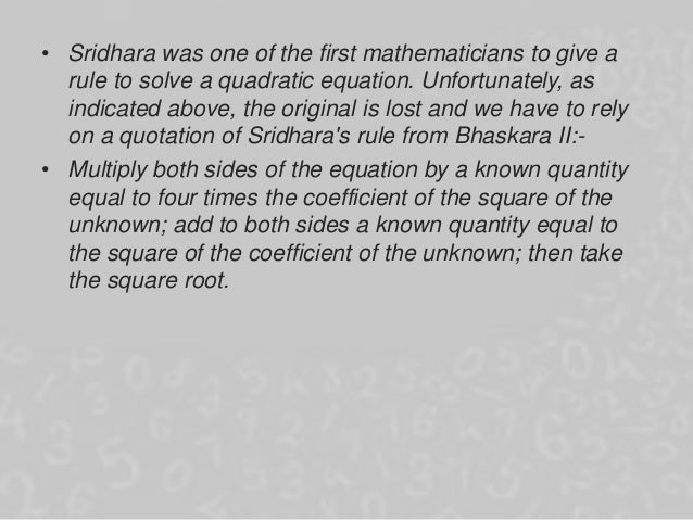 Sridharacharya Mathematician Formula