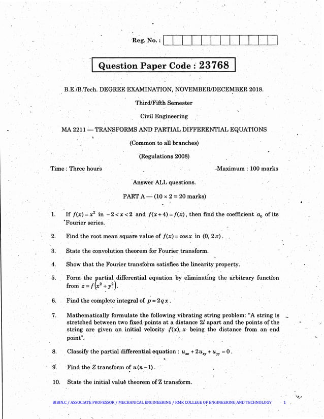 Ma2211 TRANSFORMS AND PARTIAL DIFFERENTIAL EQUATIONS | PDF | Physics ...