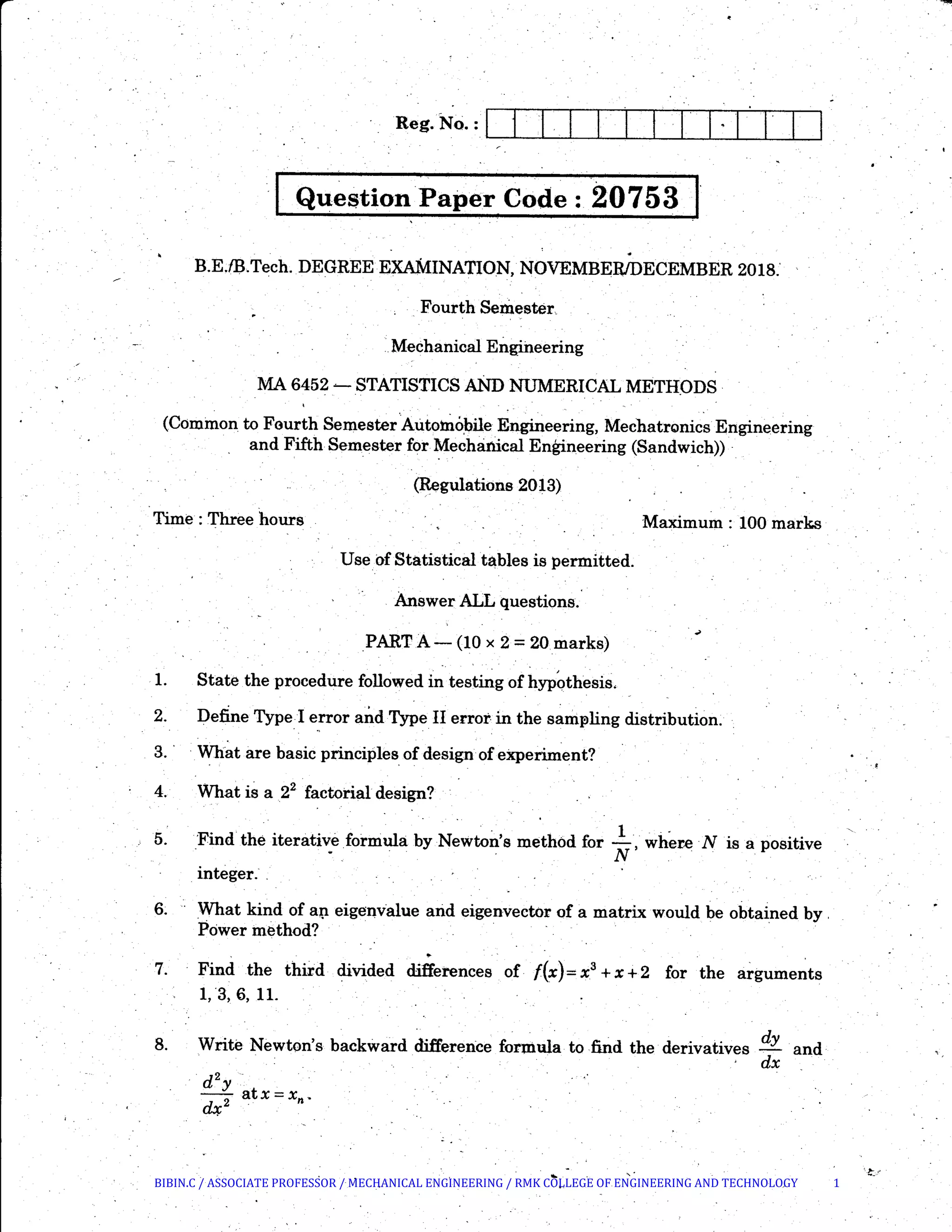 Ma6452 STATISTICAL AND NUMERICAL METHODS PDF Ma6452 STATISTICAL AND NUMERICAL METHODS PDF