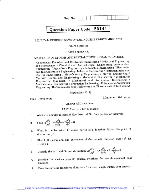 Ma8353 TRANSFORMS AND PARTIAL DIFFERENTIAL EQUATIONS | PDF