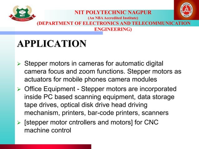 PREPARE A CHART OF STEPPER MOTOR TO DISPLAY ITS FEATURES AND STEPS FOR ...