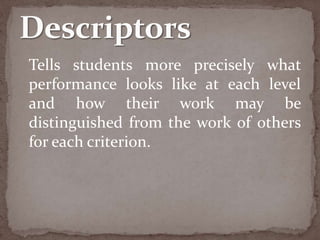 Descriptors in Rubrics (Education) | PPTX