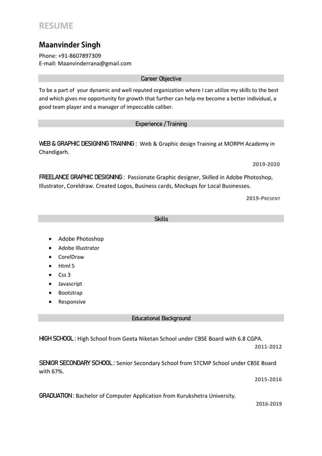 Maanvinder resume | PDF
