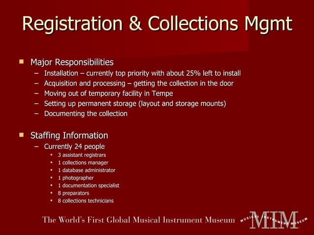 MIM Registration and Collections Management | PPT