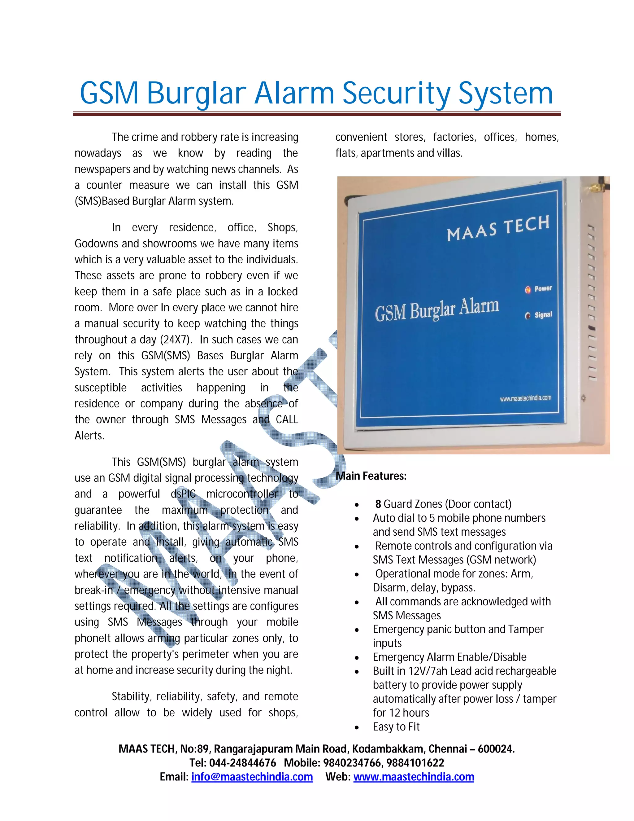 SMS BASED BURGLAR ALARM SYSTEM-SECURITY SYSTEM FOR HOME/OFFICE | PDF