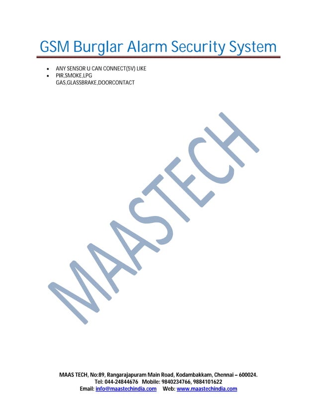 SMS BASED BURGLAR ALARM SYSTEM-SECURITY SYSTEM FOR HOME/OFFICE | PDF