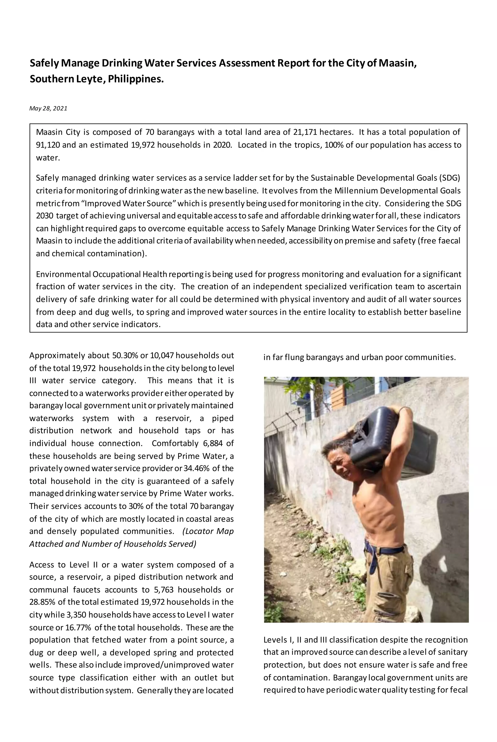 Maasin city access to safely manage drinking water-sglg | DOCX