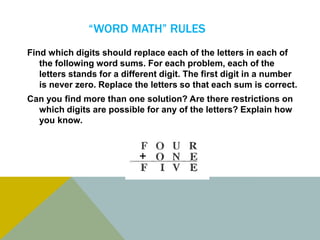 Maa word math making letters into numbers ppt 12 24 2014 | PPTX
