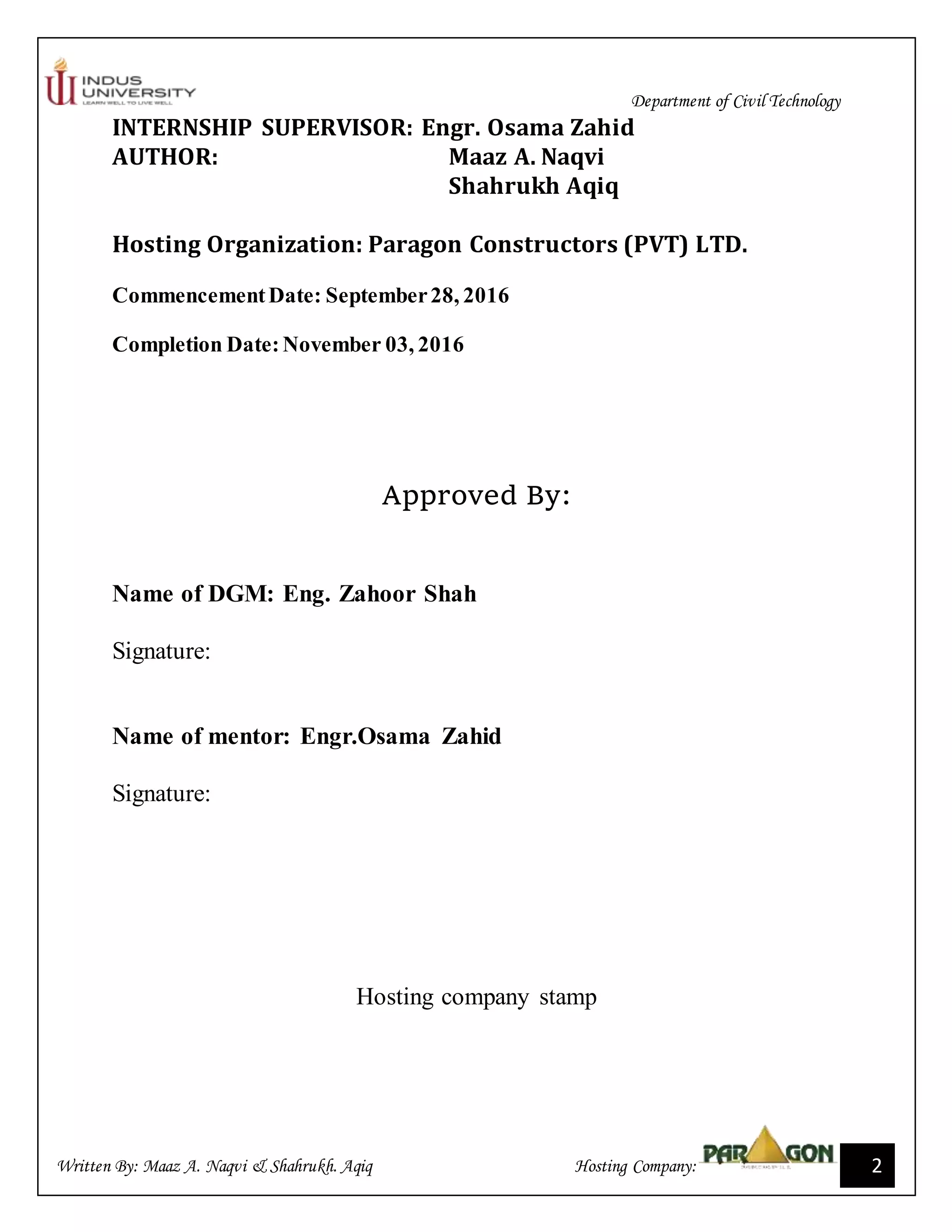 Summer Internship Report Civil Engineering | PDF | Free Download